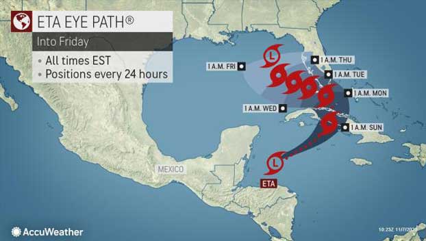 Eta expected to gain strength, hit Cuba and Florida, then turn back ...